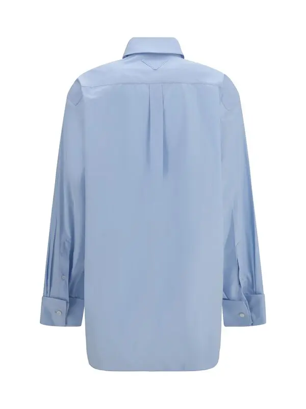 Prada Oversized Shirt With Pocket And Embroidered Logo - Blue