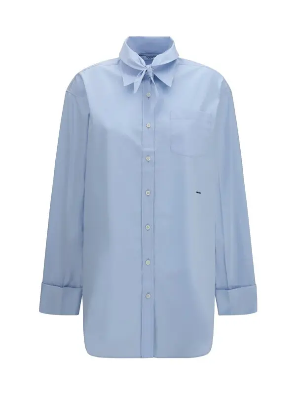 Prada Oversized Shirt With Pocket And Embroidered Logo - Blue