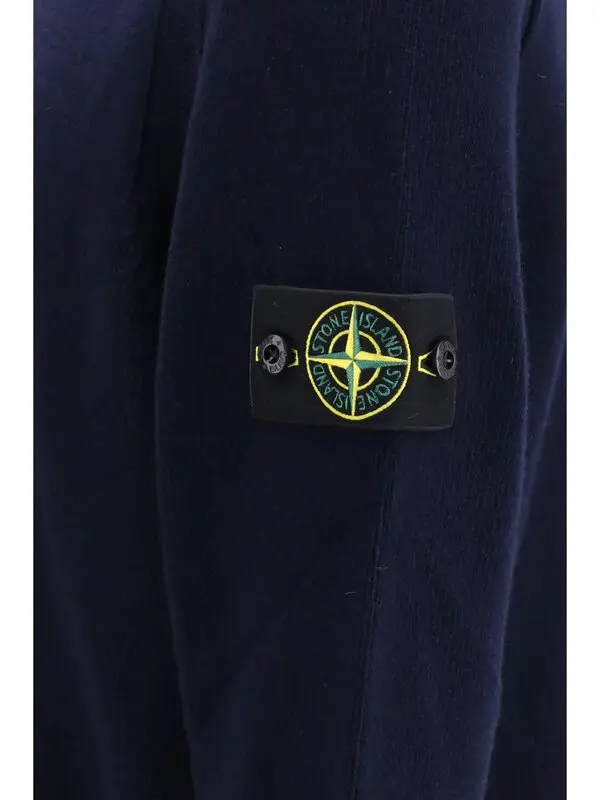 Stone Island Crewneck Sweater With Logo Patch - Black