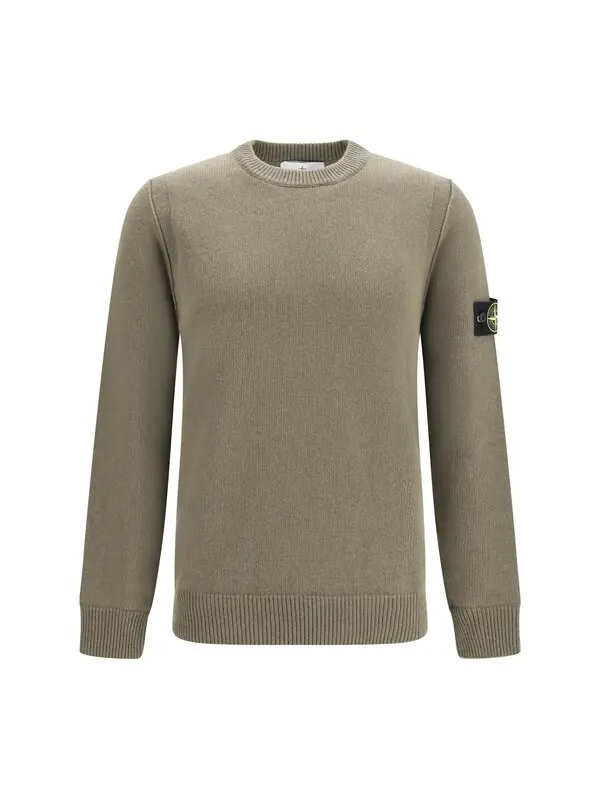 Stone Island Crewneck Sweater With Logo Patch - Green