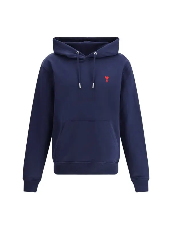 AMI Paris Embroidered Logo Hoodie - Blue
