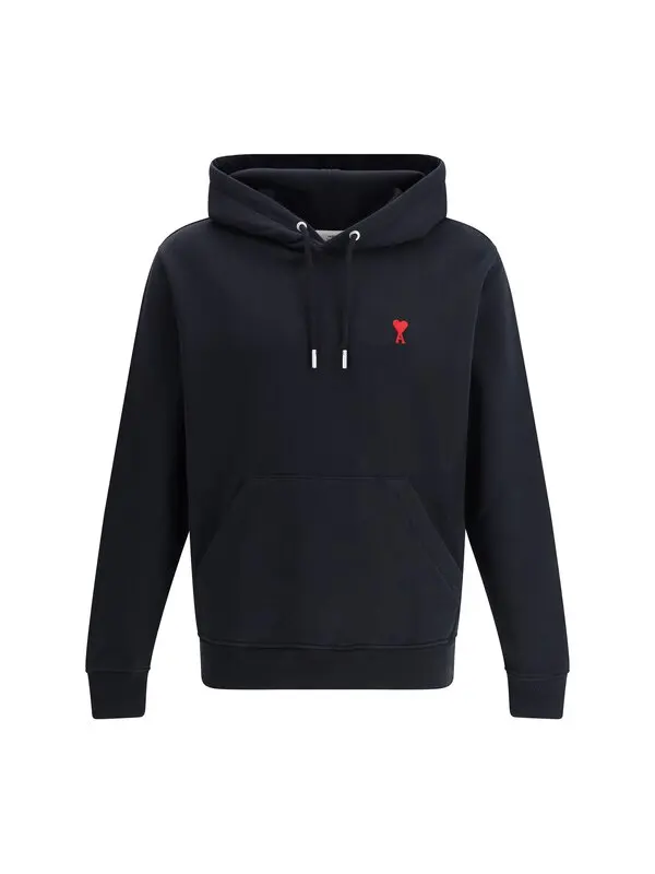 AMI Paris Logo Embroidered Cotton Hoodie - Black