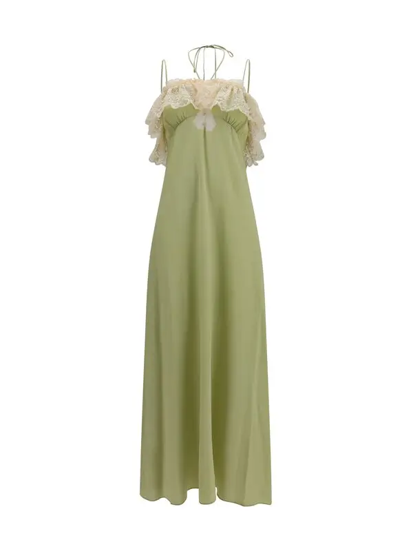 Chloé Silk Dress With Lace Ruffle Details