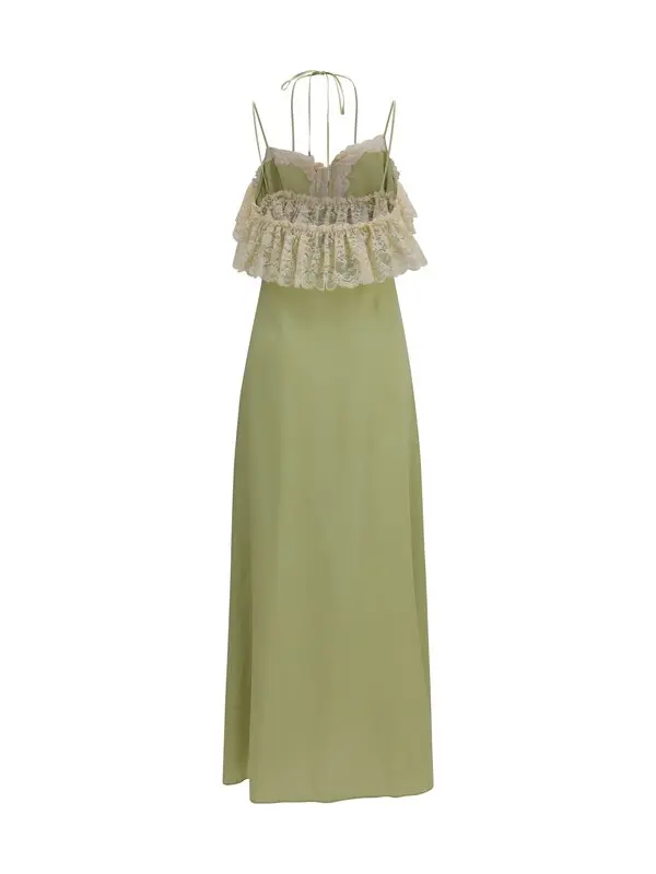 Chloé Silk Dress With Lace Ruffle Details
