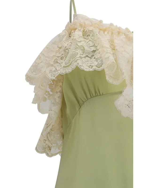 Chloé Silk Dress With Lace Ruffle Details