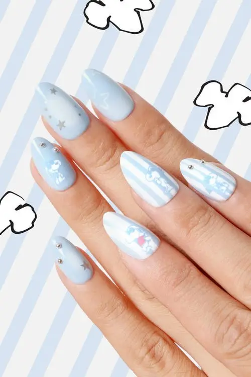 NEVER HAVE I EVER Stripes N Snoopy Short Almond Press On Nails