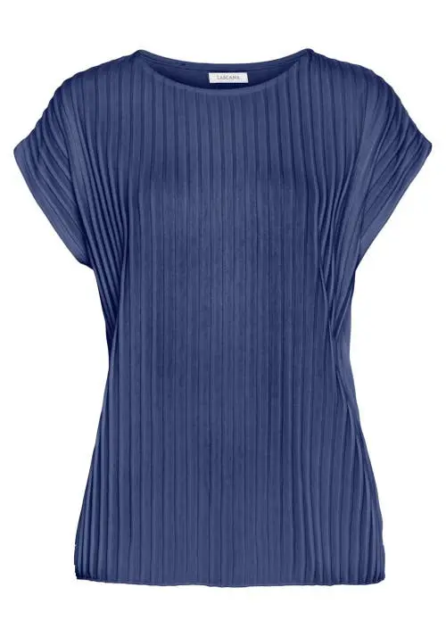 LASCANA Ribbed Short Sleeve Top - Blue