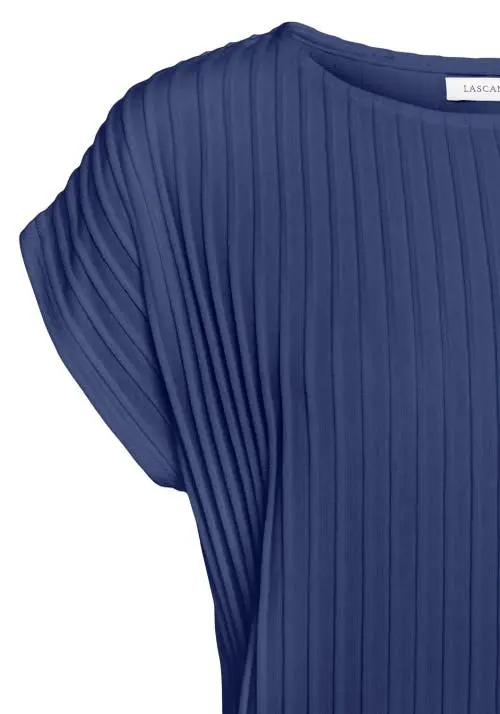 LASCANA Ribbed Short Sleeve Top - Blue
