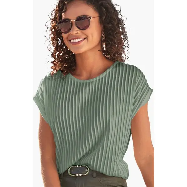 LASCANA Ribbed Short Sleeve Top - Sage