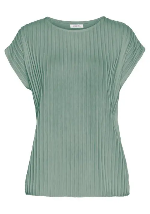 LASCANA Ribbed Short Sleeve Top - Sage