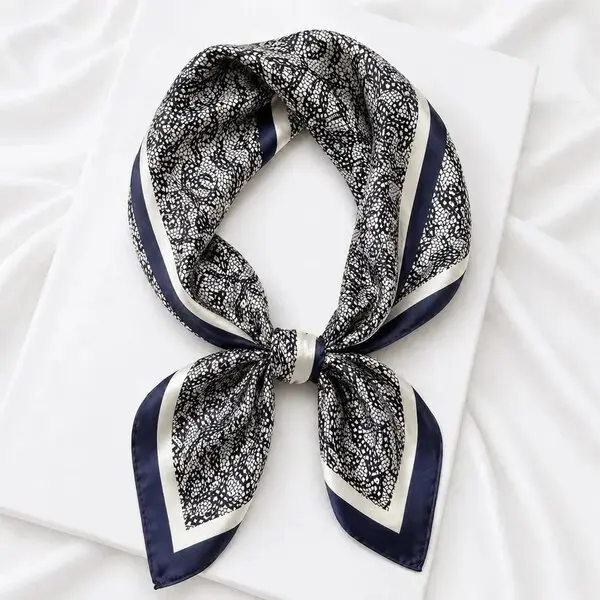 SILKSILKY Pure Silk Printed Square Scarf For - Black