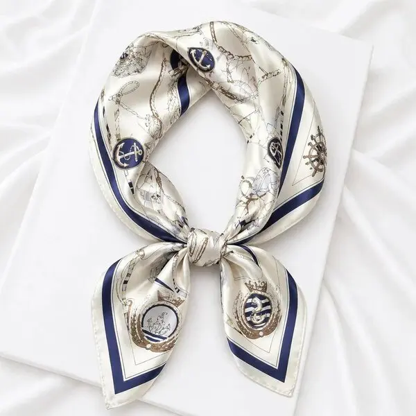 SILKSILKY Pure Silk Printed Square Scarf For - Darkblue