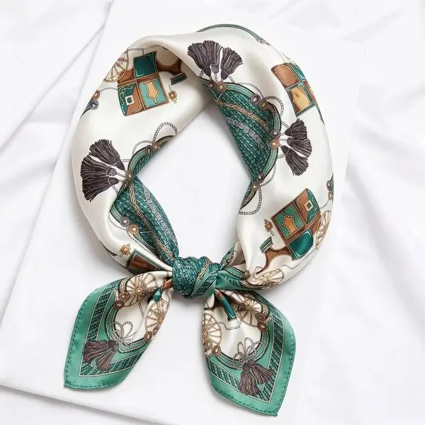 SILKSILKY Pure Silk Printed Square Scarf For - Lightgreen
