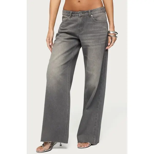 EDIKTED Raelynn Washed Low Rise Baggy Jeans - Cinder-gray