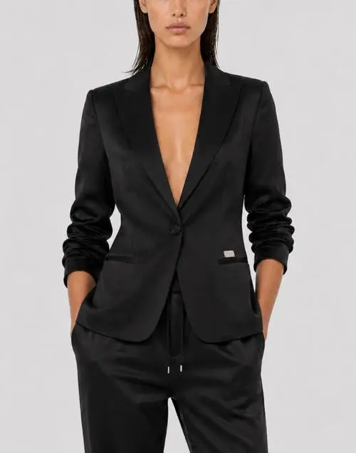 Philipp Plein Blazer With Peak Lapel And Metal Trim - Black
