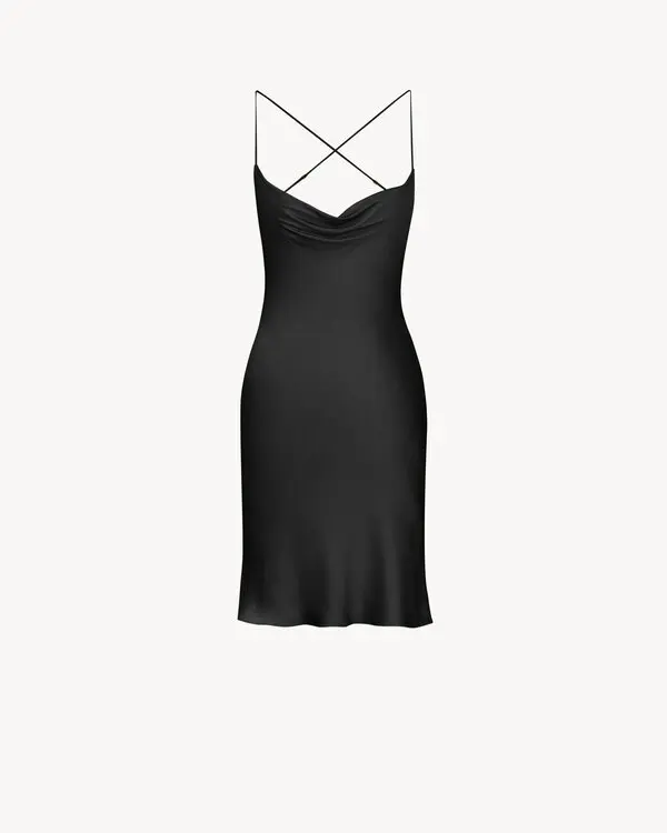 Saint Laurent Backless Cowl Dress In Silk Satin - Noir
