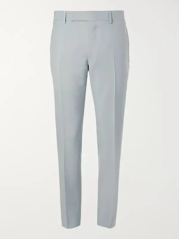 Dunhill Stone Slim-fit Mohair And Wool-blend Suit Trousers - Gray