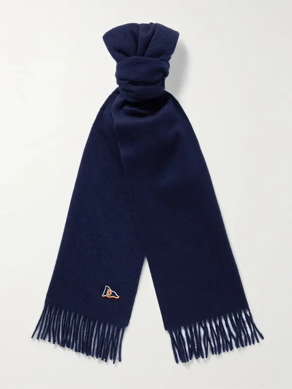DRAKE'S Fringed Logo-appliquéd Wool Scarf
