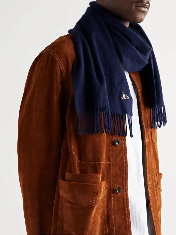 DRAKE'S Fringed Logo-appliquéd Wool Scarf