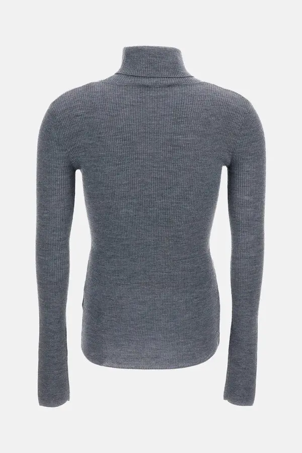 Elisabetta Franchi Ribbed Stretch Wool High-neck Sweater With Jacquard Logo - Grey