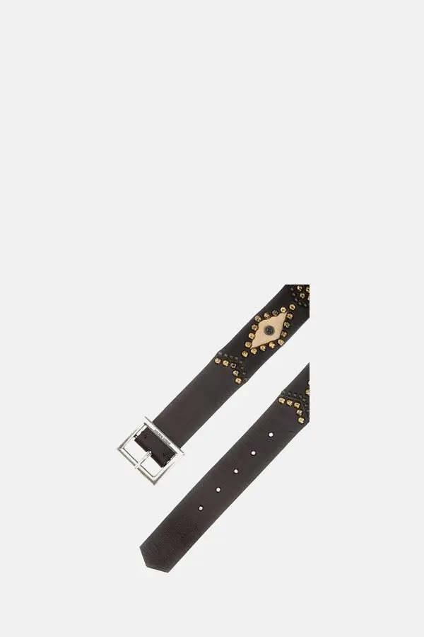 GOLDEN GOOSE Sierra Belt In Leather And Ponyhair With Studs And Appliqués - Marrone