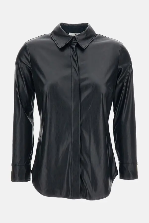 Elisabetta Franchi Faux Leather Long-sleeve Shirt - Black