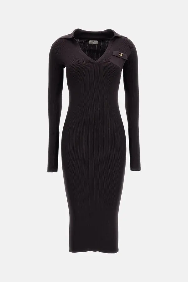 Elisabetta Franchi Ribbed Knit Midi Dress - Brown