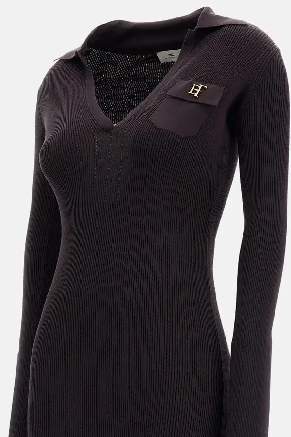 Elisabetta Franchi Ribbed Knit Midi Dress