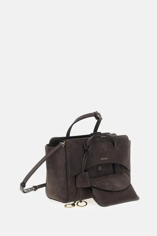 HIDESINS Suede Flap Crossbody Bag - Grigio
