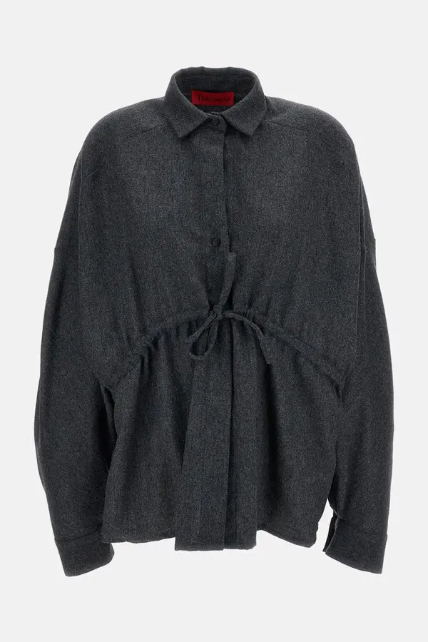 THELATEST E-dalida Wool-blend Flannel Shirt With Drawstring Belt - Grigio