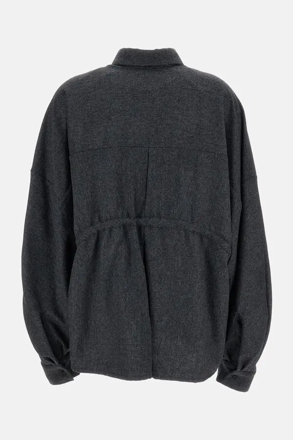 THELATEST E-dalida Wool-blend Flannel Shirt With Drawstring Belt - Grigio