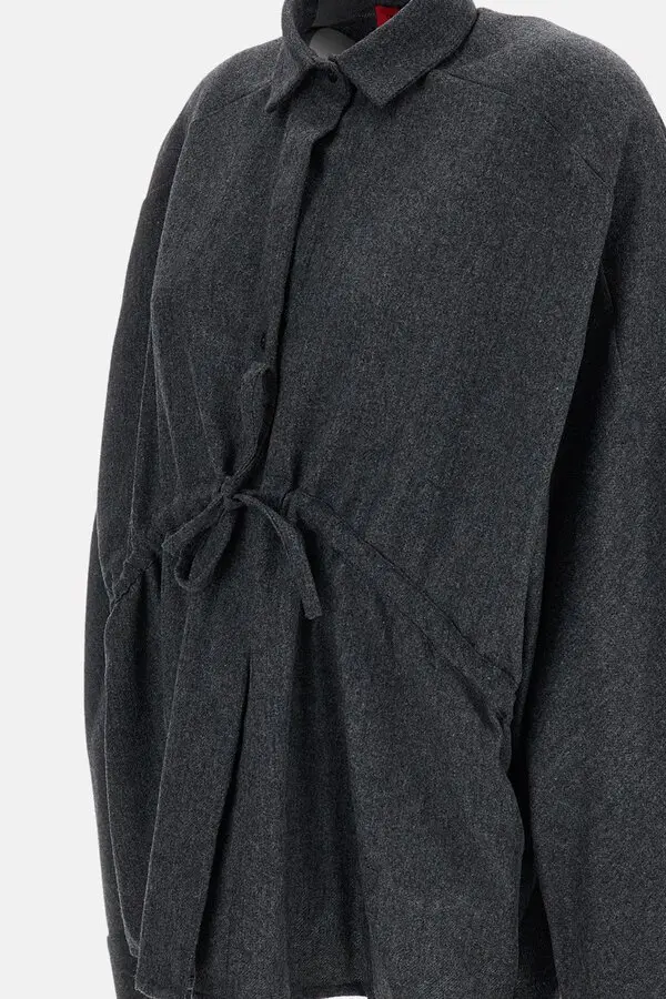 THELATEST E-dalida Wool-blend Flannel Shirt With Drawstring Belt - Grigio