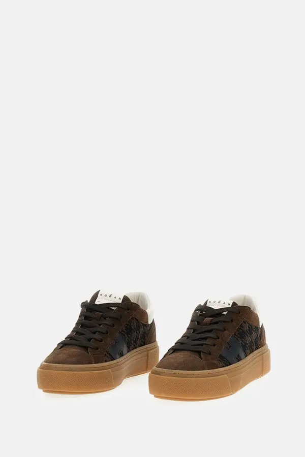 Hogan Suede And Fabric Insert Sneakers - Marrone