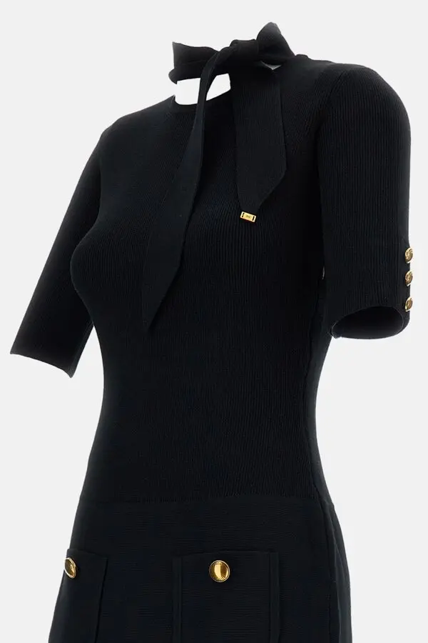 Elisabetta Franchi Knit Mini Dress With Jewel Buttons - Black