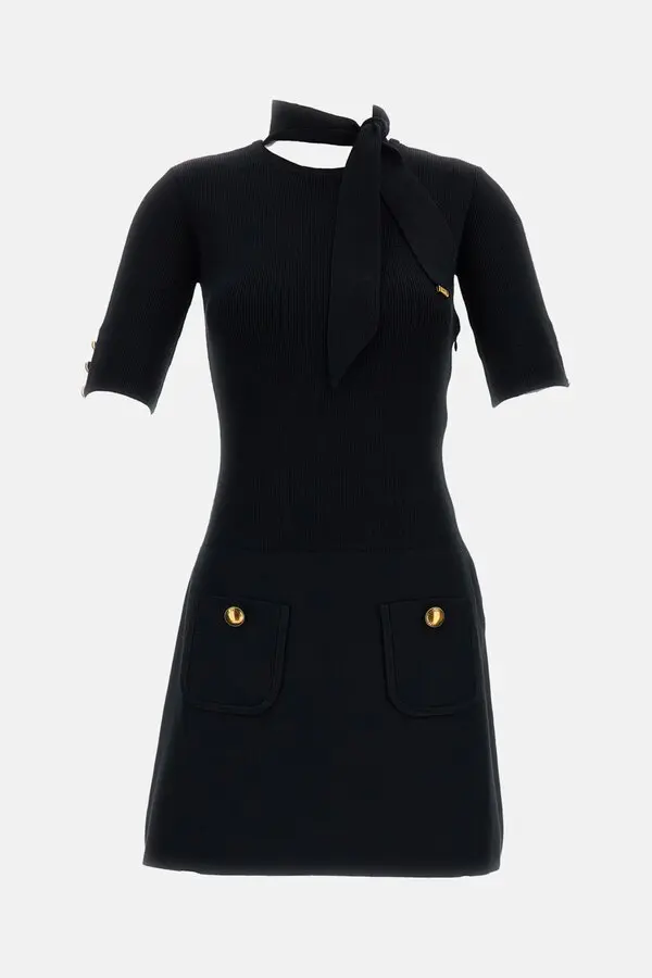 Elisabetta Franchi Knit Mini Dress With Jewel Buttons - Nero