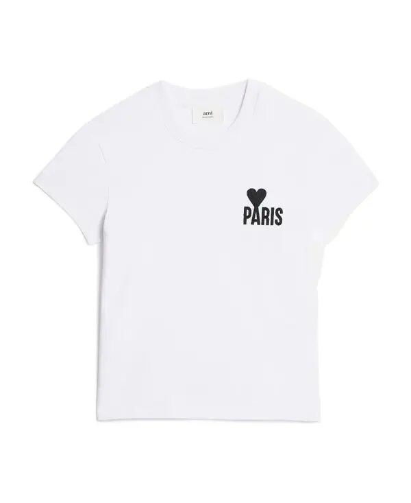 AMI Paris Logo Detailed Crewneck T-shirt - White