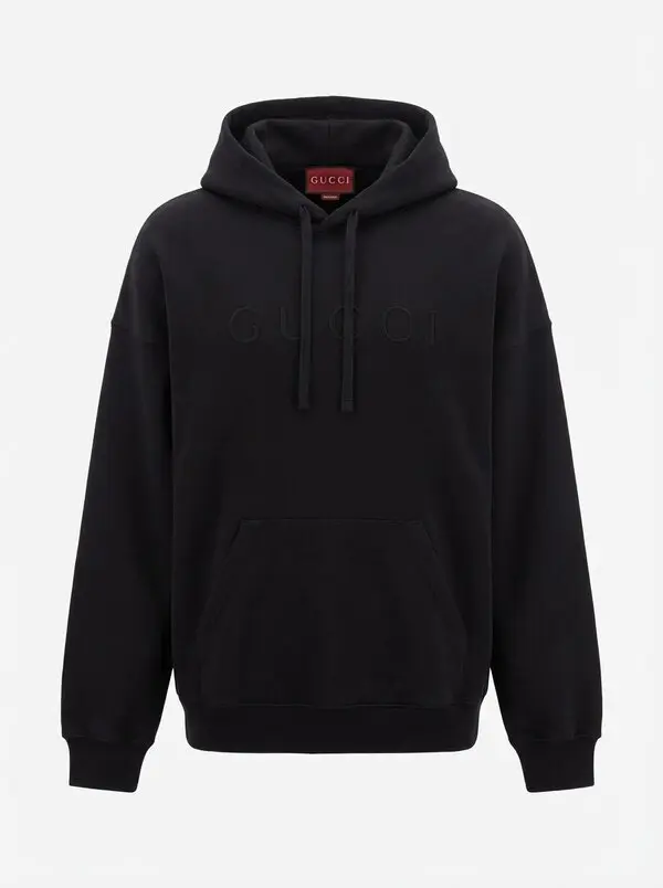 Gucci Logo Embroidered Jersey Hoodie - Black