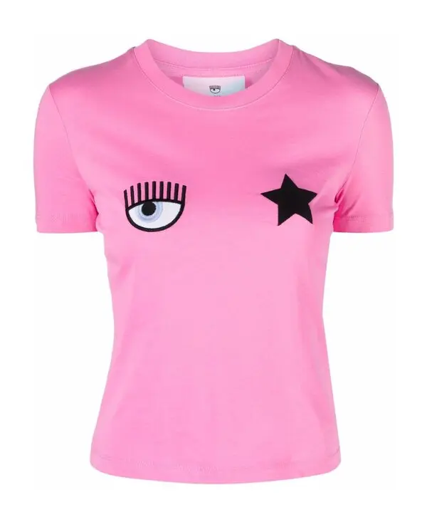 CHIARA FERRAGNI Logo Embroidered Crewneck T-shirt - Pink