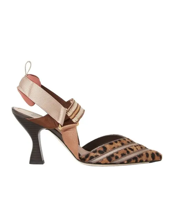 Fendi High-heeled Mesh And Multicolor Cavallino Calfskin Slingbacks