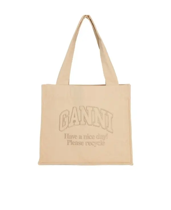 GANNI Logo Embroidered Open Top Tote Bag - Nude