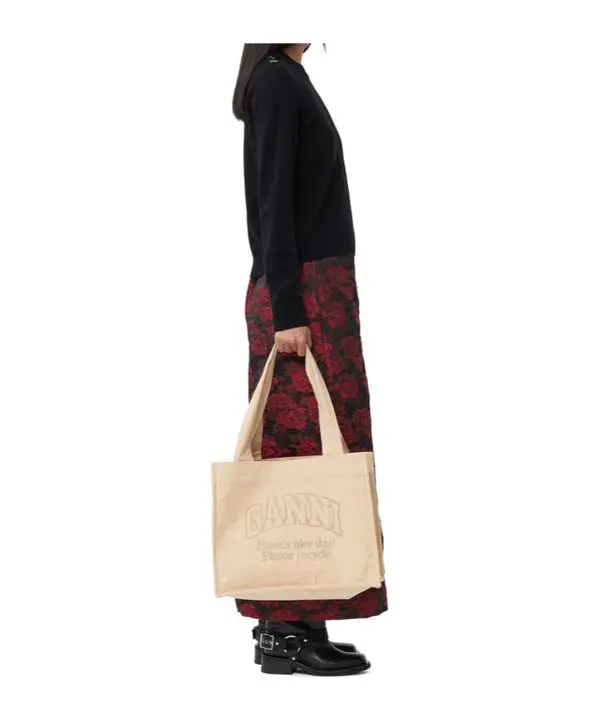 GANNI Logo Embroidered Open Top Tote Bag