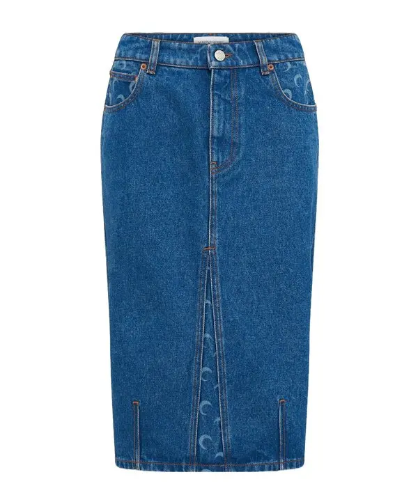 MARINE SERRE Moon Laser Denim Midi Skirt - Blue