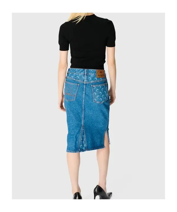 MARINE SERRE Moon Laser Denim Midi Skirt
