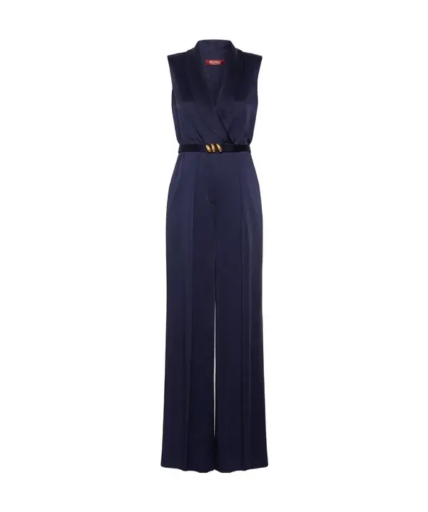 Max Mara Envers Satin Tuxedo Jumpsuit Midnightblue - Midnight Blue