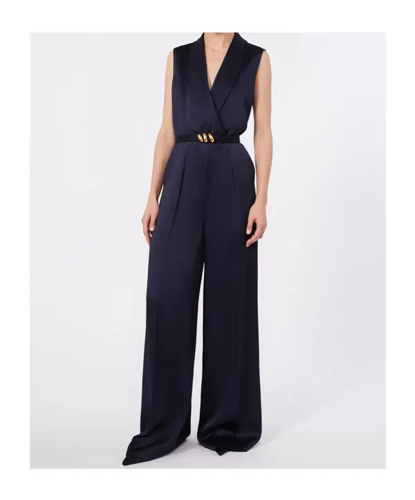 Max Mara Envers Satin Tuxedo Jumpsuit Midnightblue