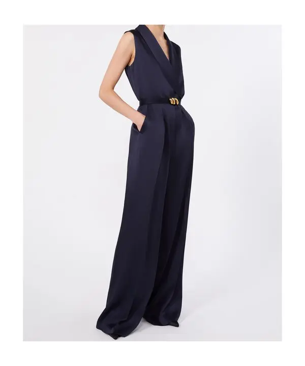 Max Mara Envers Satin Tuxedo Jumpsuit Midnightblue