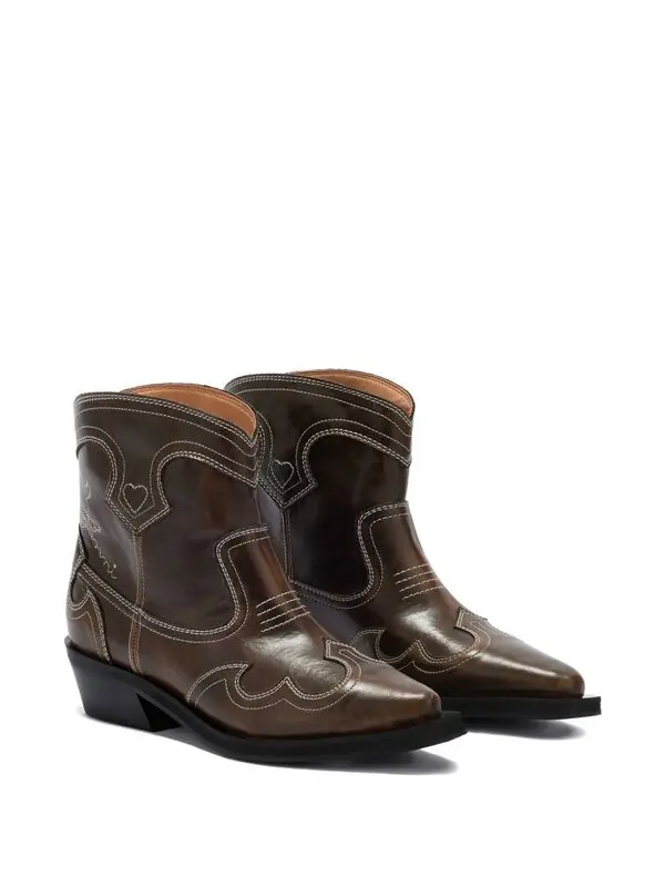 GANNI Low Shaft Embroidered Western Boots