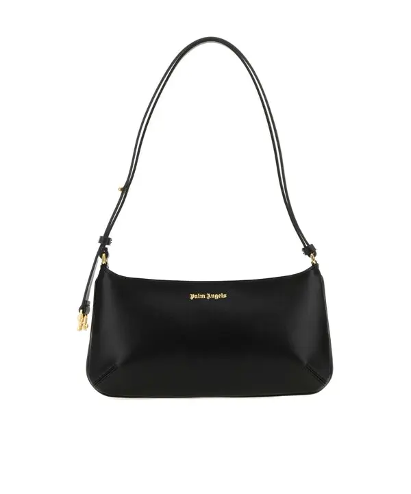 Palm Angels Lategram Logo Printed Zipped Shoulder Bag - Black