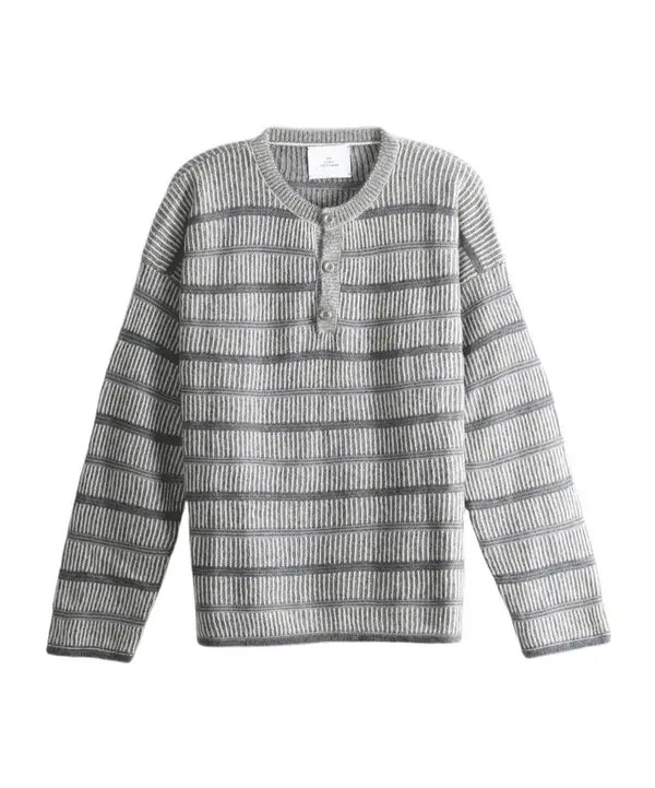 THE ELDER STATESMAN Striped Button-neck Sweater - Grey Multi