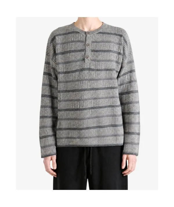 THE ELDER STATESMAN Striped Button-neck Sweater
